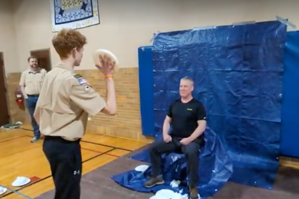 Scout Skills: Pie Throwing – Boy Scout Troop 35 – Wheaton, Illinois